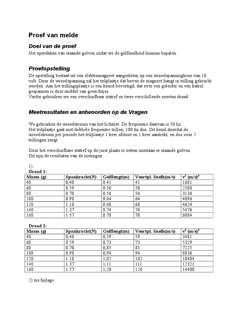 Natuurkunde Proef Van Melde | PDF