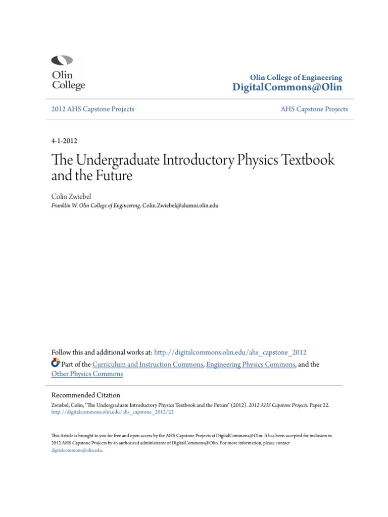 The Undergraduate Introductory Physics Textbook and The Future | PDF | Textbook | Physics