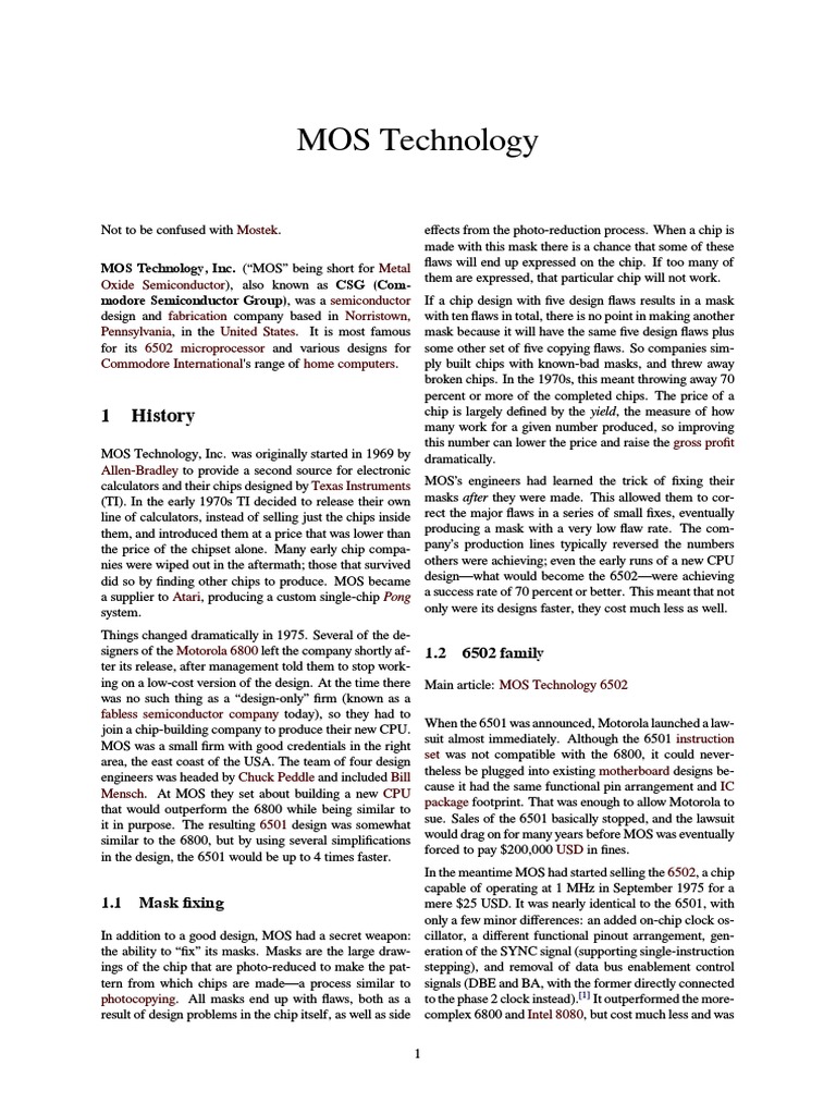 MOS Technology | PDF | Digital Electronics | Microcomputers