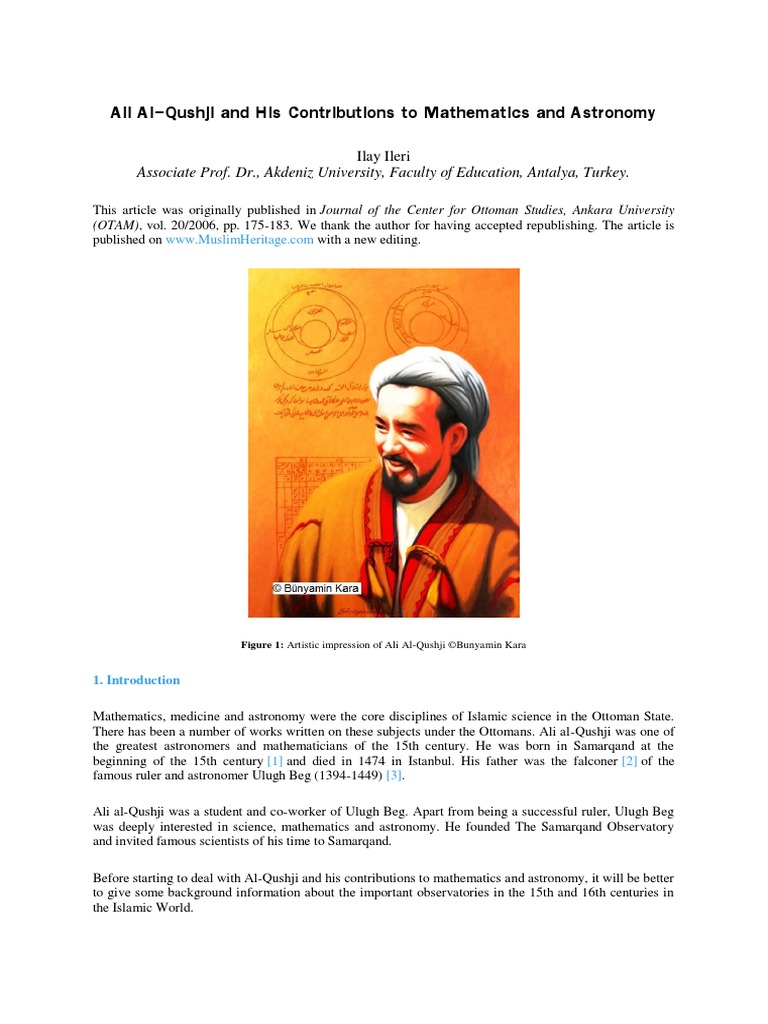 Ali Al-Qushji and His Contributions To Mathematics and Astronomy | PDF ...