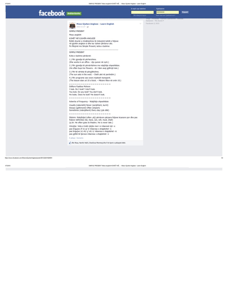 Simple Present Meso Anglisht Kohët Në.. | PDF