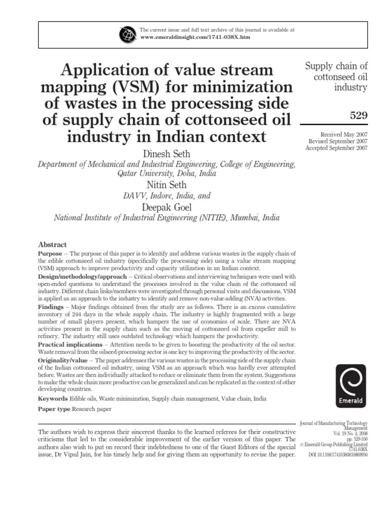Application of Value Stream Mapping in Waste Minimisation PDF | PDF ...