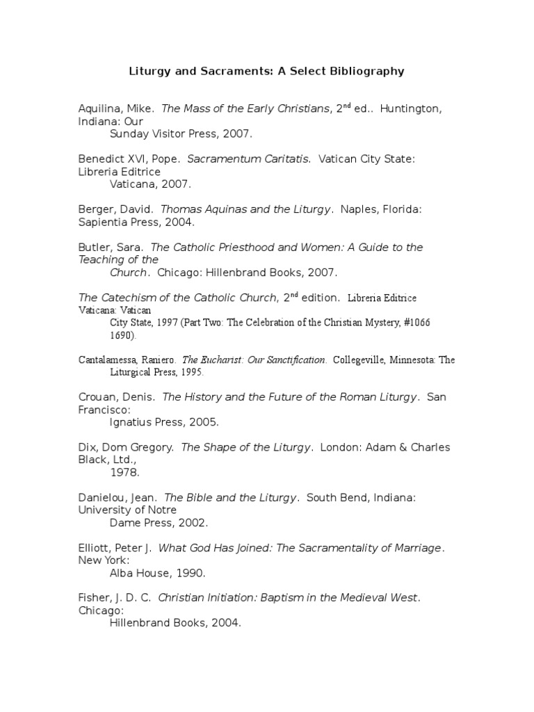 Liturgy and Sacraments Select Bibliography | Sacred Mysteries | Mass ...