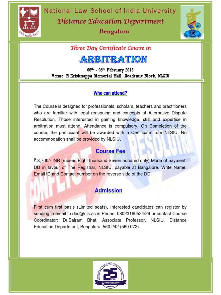 NLSIU Arbitration Course | PDF | Arbitration | Civil Law (Legal System)