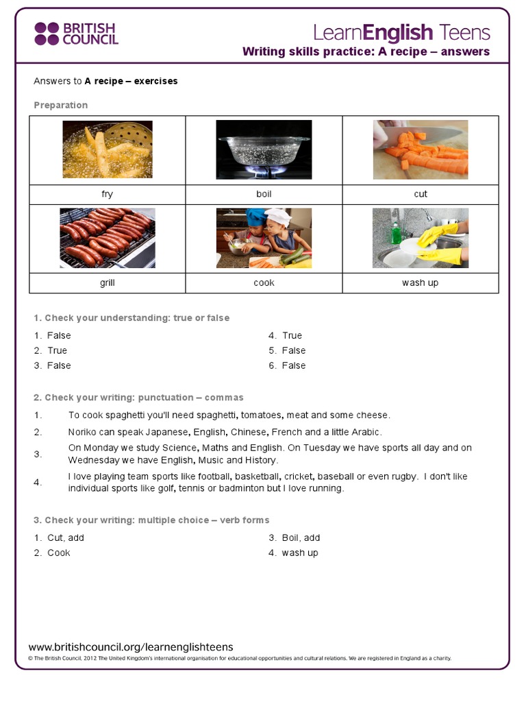 Recipe Writing Exercises and Answers | PDF
