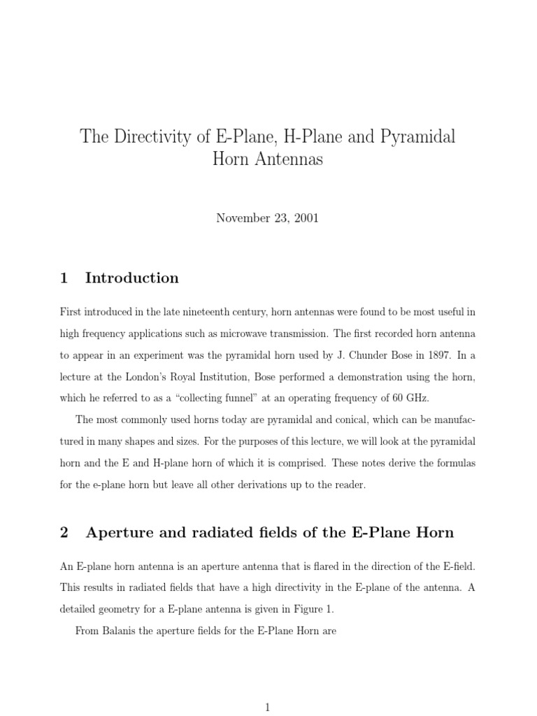 The Directivity of E-Plane, H-Plane and Pyramidal Horn Antennas | PDF ...