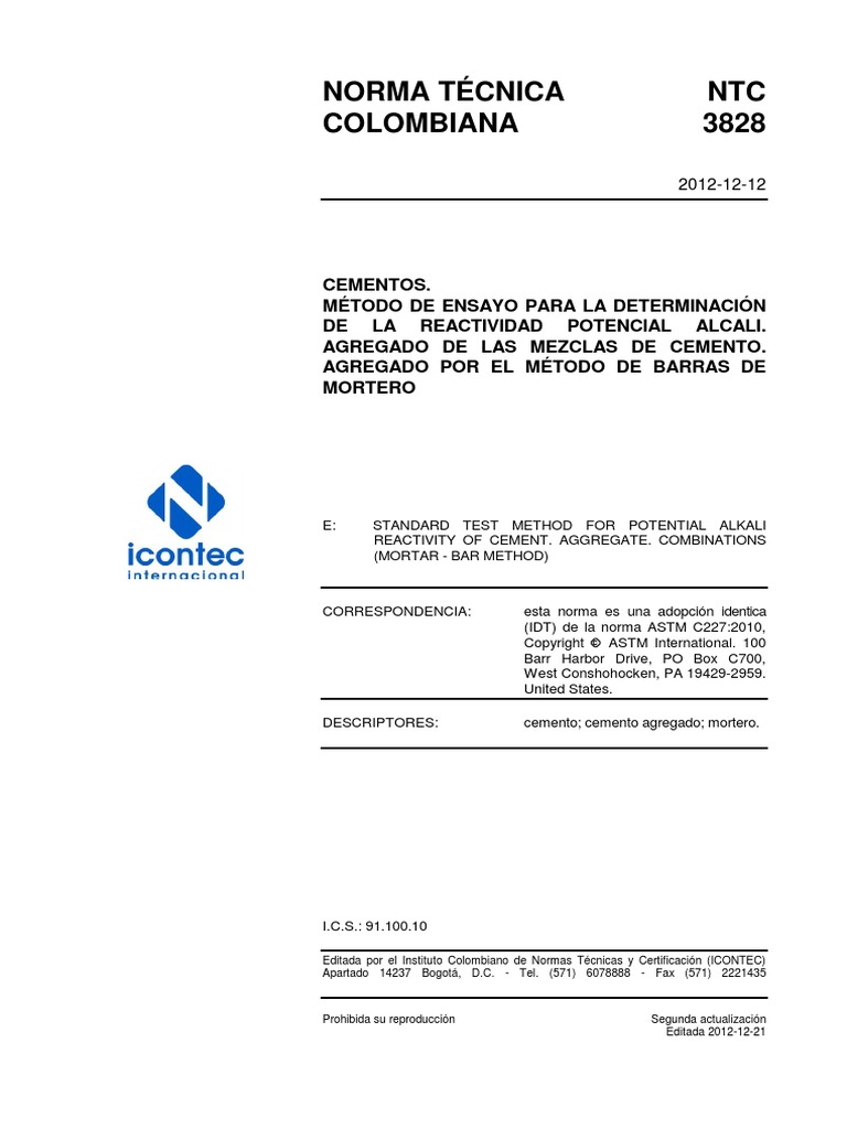 NTC3828 - Astm C227 | PDF | Cemento | Ingeniería