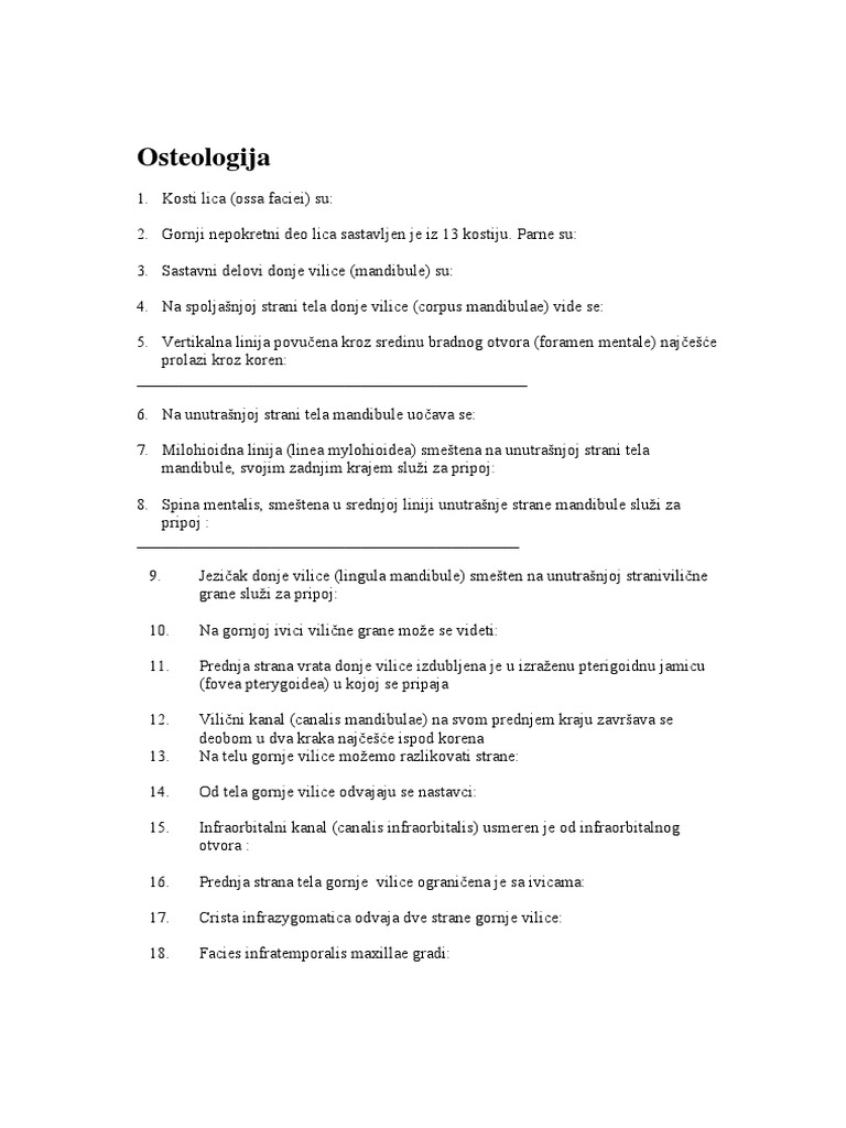 Anatomija Osteologija Test | PDF