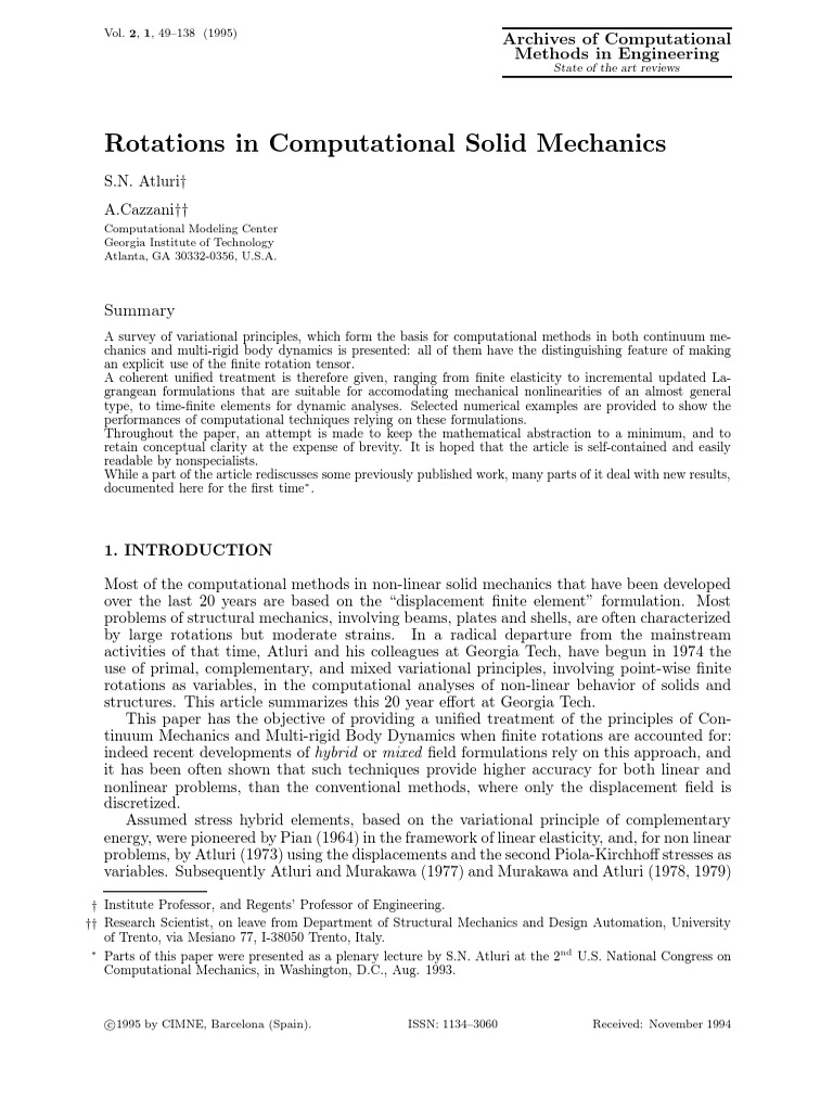 Rotations in Computational Solid Mechanics | PDF | Deformation (Mechanics) | Stress (Mechanics)