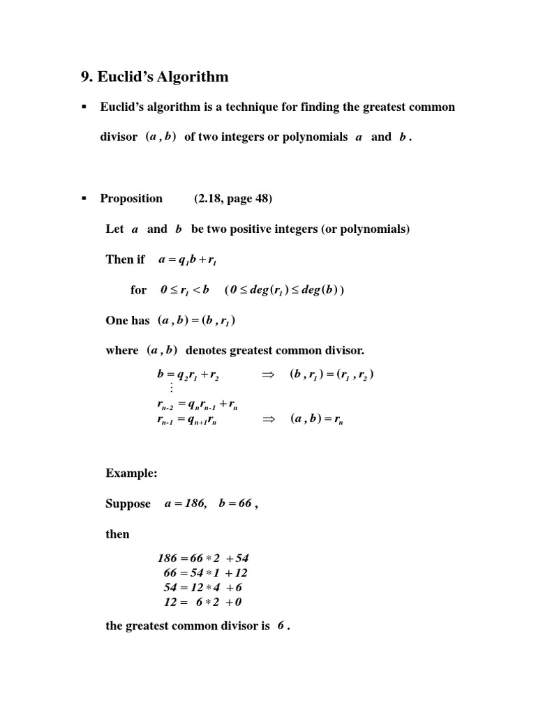 Euclid's Algorithm Is A Technique For Finding The Greatest Common | PDF