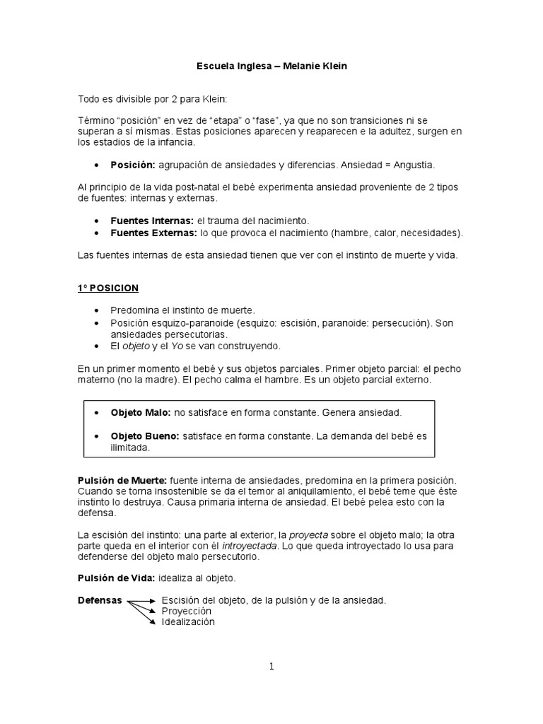 Ansiedades y Posiciones en Klein | PDF | Complejo de Edipo | Ciencias del comportamiento