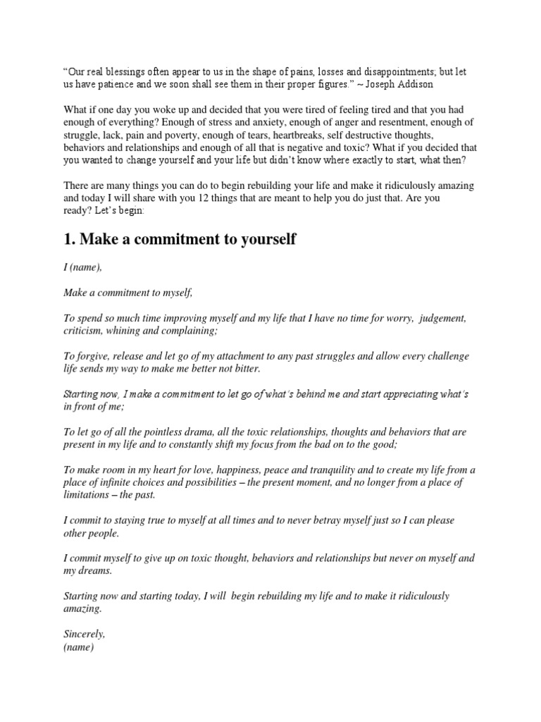 Make A Commitment To Yourself | PDF | Forgiveness | Mental Image