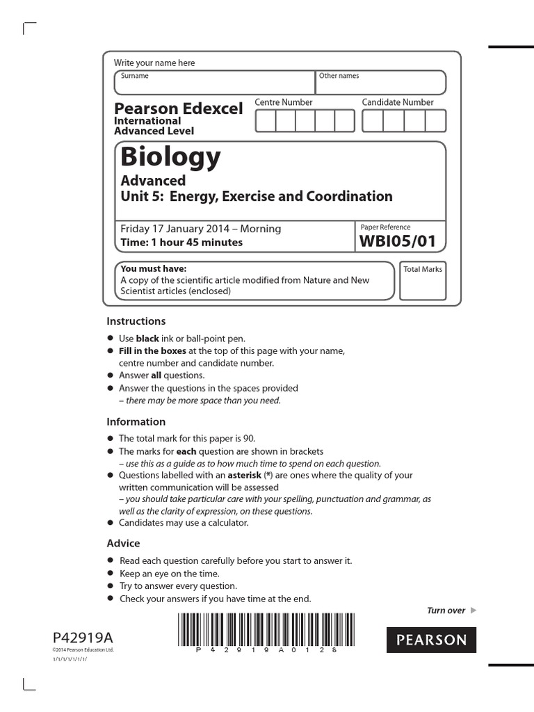 Edexcel IAL Biology Unit-5 January 2014 Question Paper | PDF | Cell ...