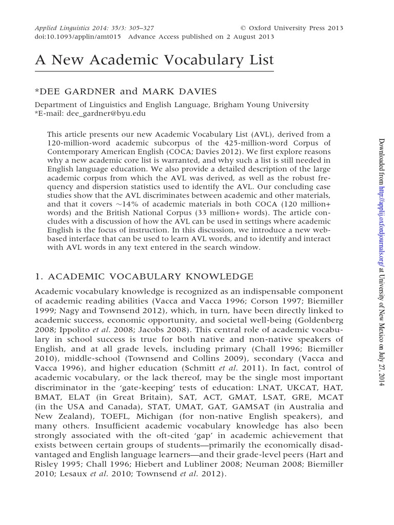 New Academic Vocabulary List Insights | PDF | Part Of Speech ...