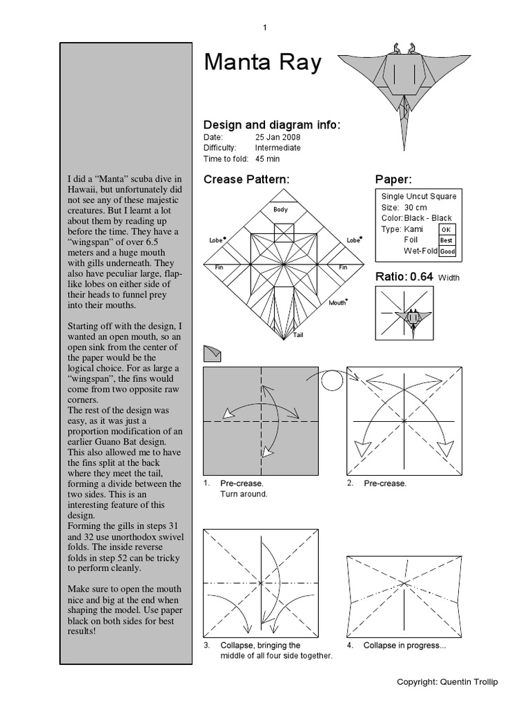 Manta Ray All-Quentin Trollip PDF | PDF | Origami | Paper Folding