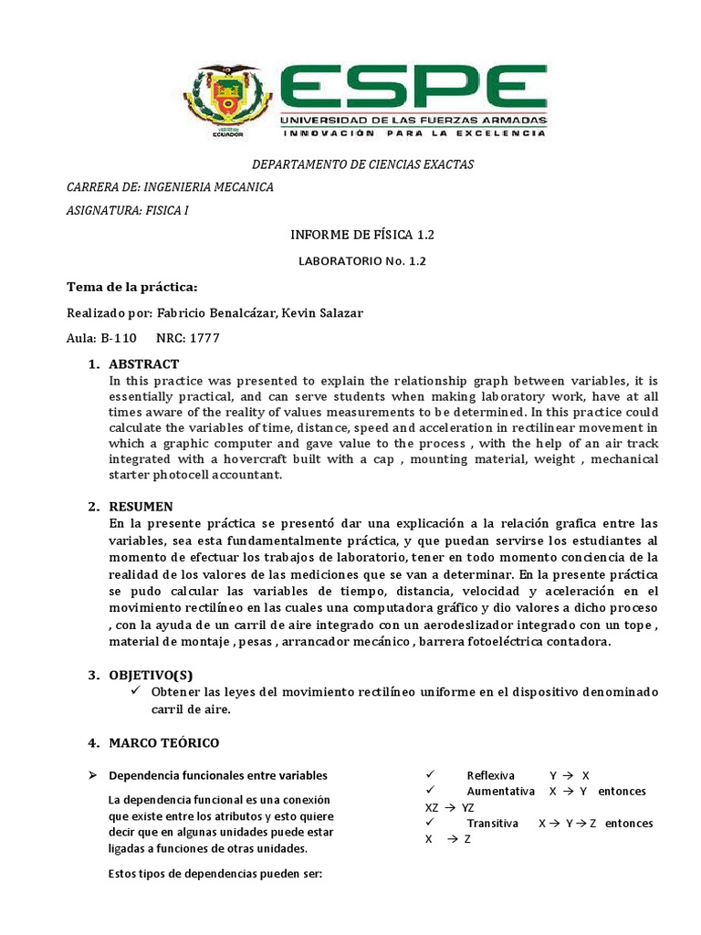 Informe de Fisica | PDF | Movimiento (física) | Logaritmo