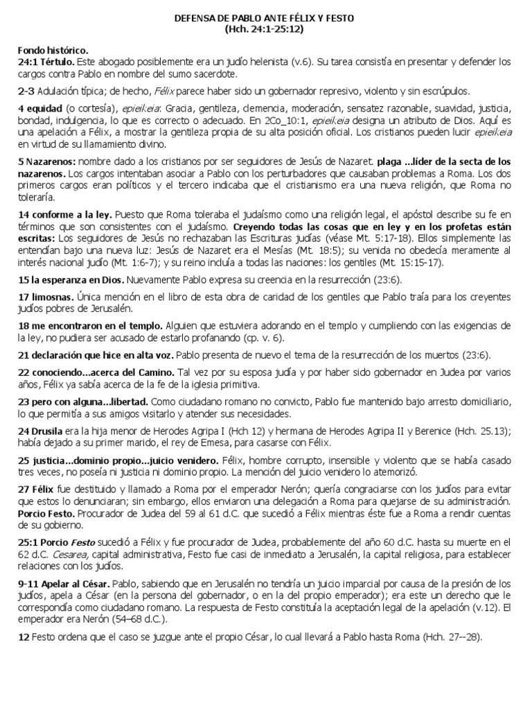 Defensa de Pablo ante Félix y Festo | PDF | Pablo el apóstol | Jesús
