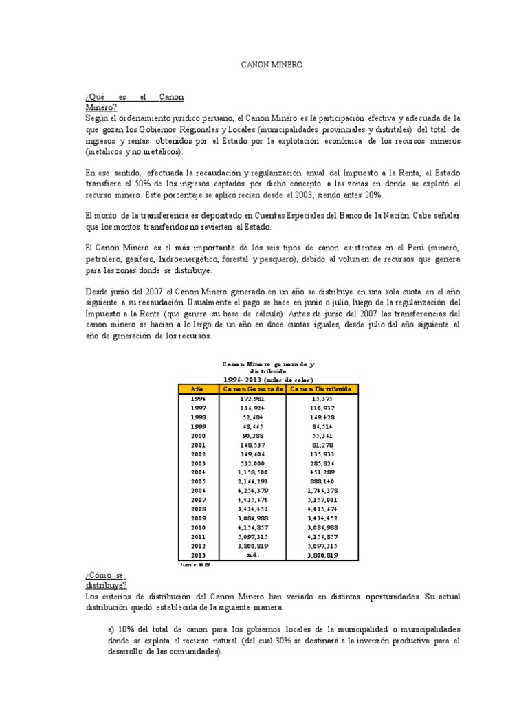 Que Es El Canon Minero | PDF | Minería | Perú