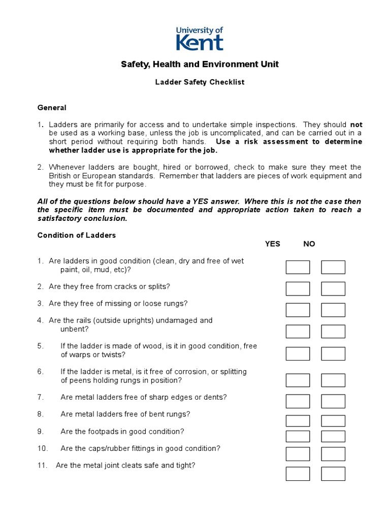 Ladder Safety Checklist | Download Free PDF | Ladder
