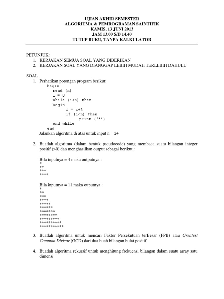 UAS Algoritma & Pemrograman Saintifik - 2013 | PDF
