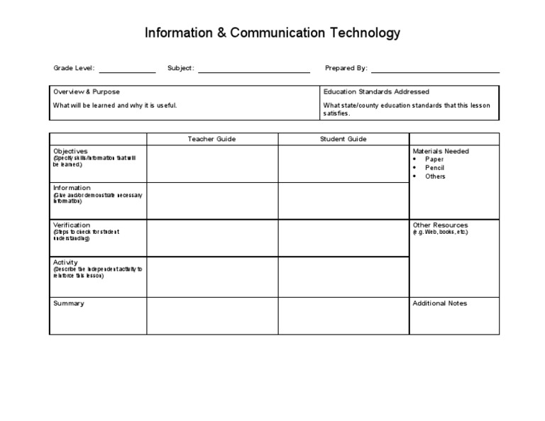 ICT-Lesson Plan Template | PDF | Career & Growth