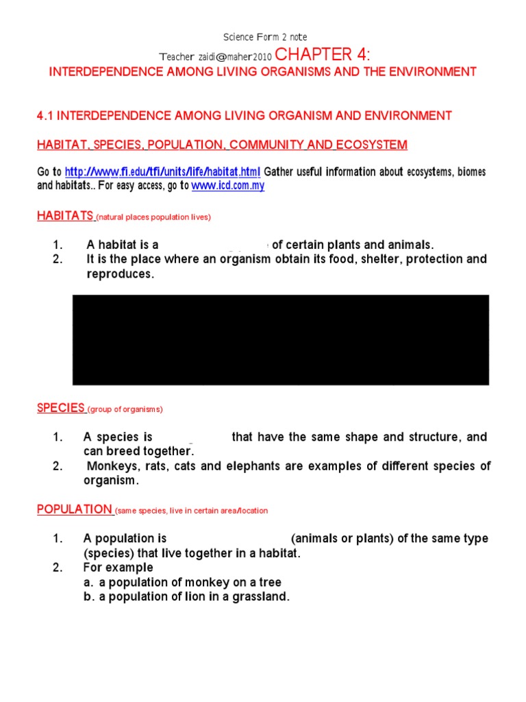 Chapter 4 Interdependence Among Living Organism and | PDF ...