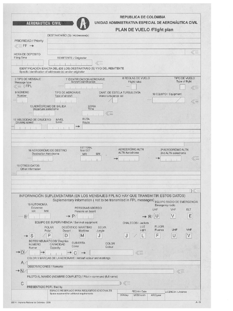 Formato Plan de Vuelo - OACI | PDF