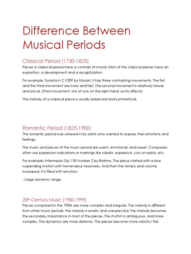 Differences Between Musical Periods | PDF | Art | Poetry