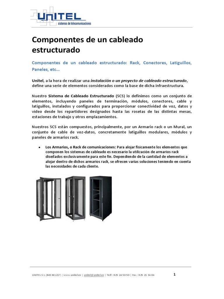 Componentes de Un Cableado Estructurado PDF | PDF