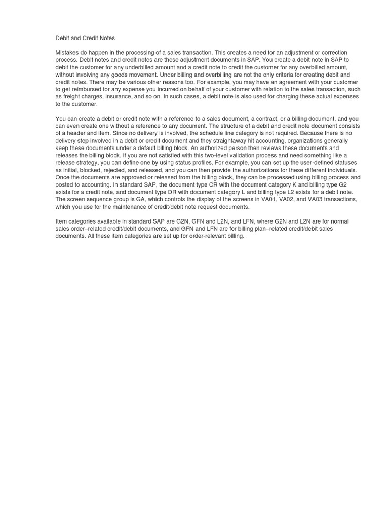 SAP Debit and Credit Notes Guide | PDF | Debits And Credits | Financial ...