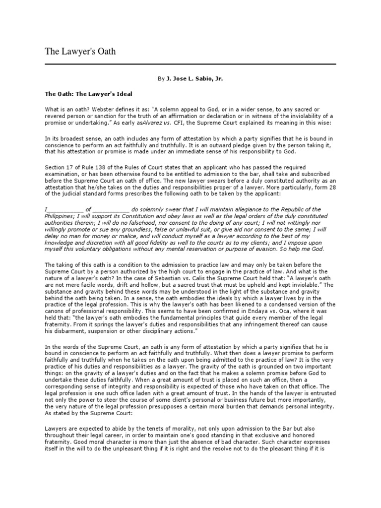 The Lawyer Oath | Oath Of Office | Practice Of Law