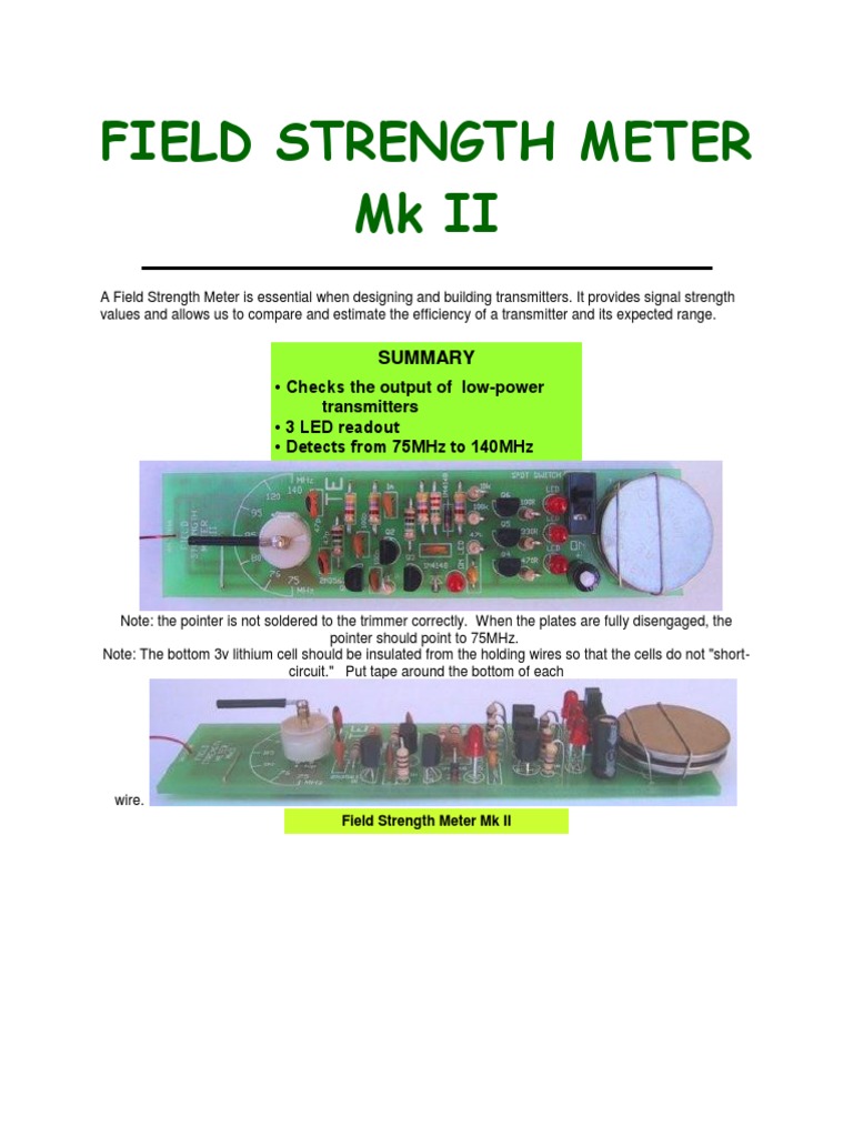 Field Strength Meter | PDF | Amplifier | Capacitor