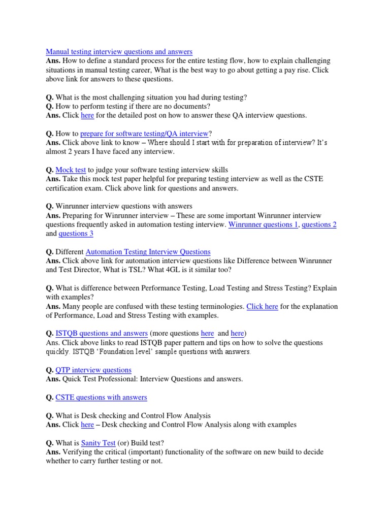 Manual Testing Interview Questions And Answers Pdf Software Testing Source Code