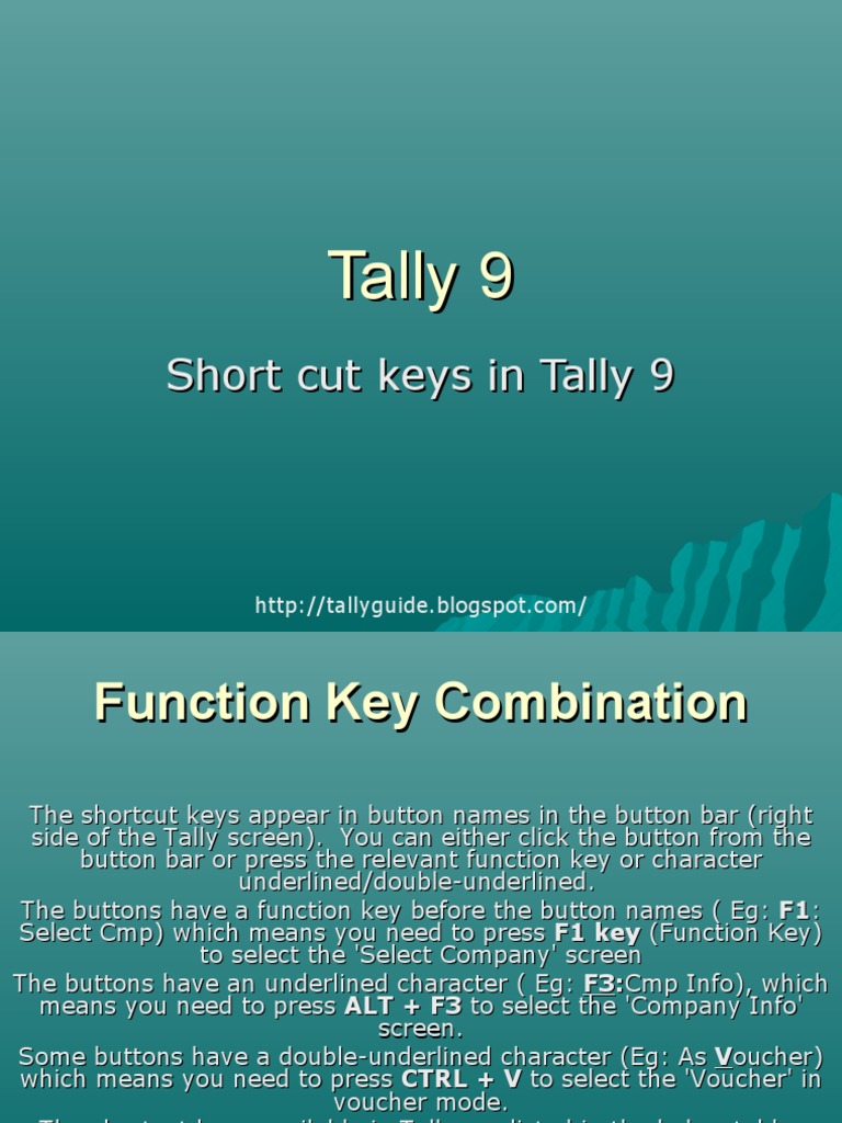 Short Cut Keys in Tally 9 | PDF | Keyboard Shortcut | Debits And Credits
