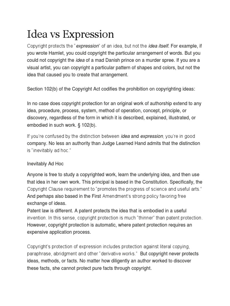 Idea Vs Expression | PDF | Copyright Law Of The United States | Copyright