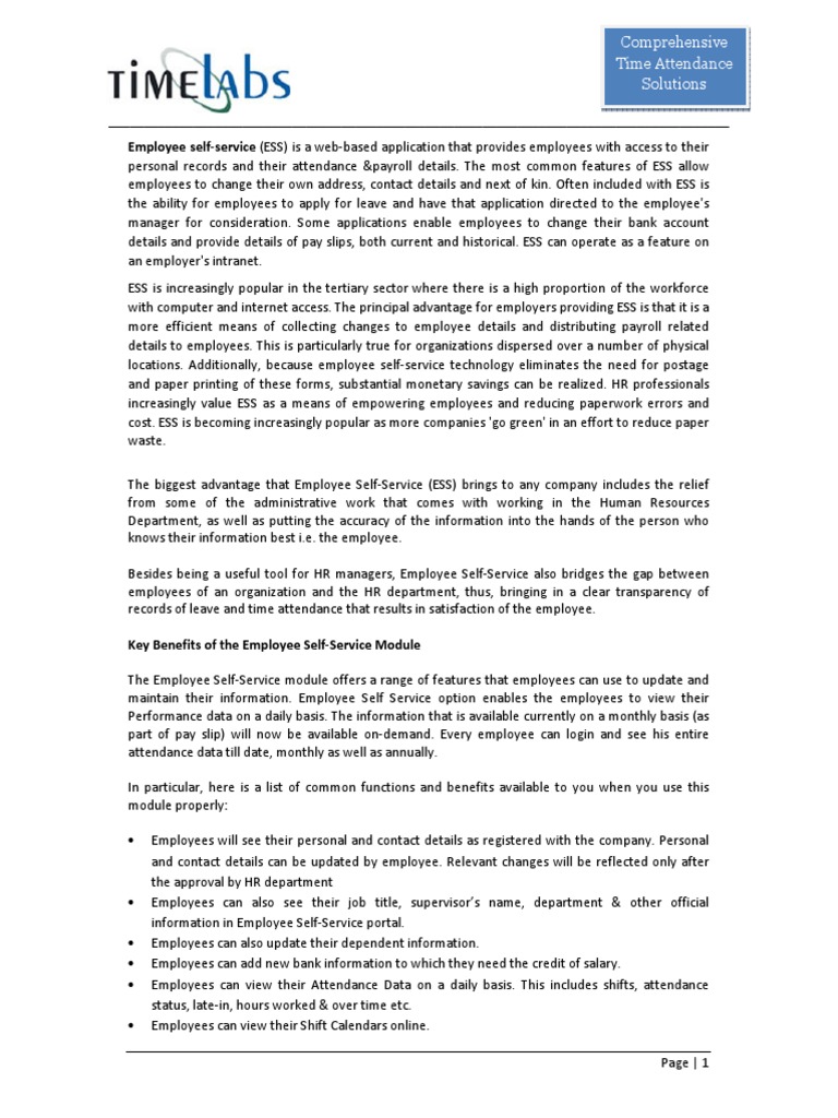 Timelabs ESS - User Manual | PDF | Email | Human Resource Management