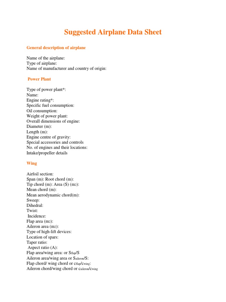 Suggested Airplane Data Sheet | PDF | Aileron | Airplane