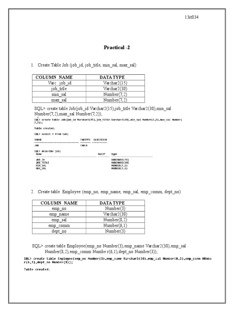 SQL Table Creation and Data Insertion Guide | PDF | Computers