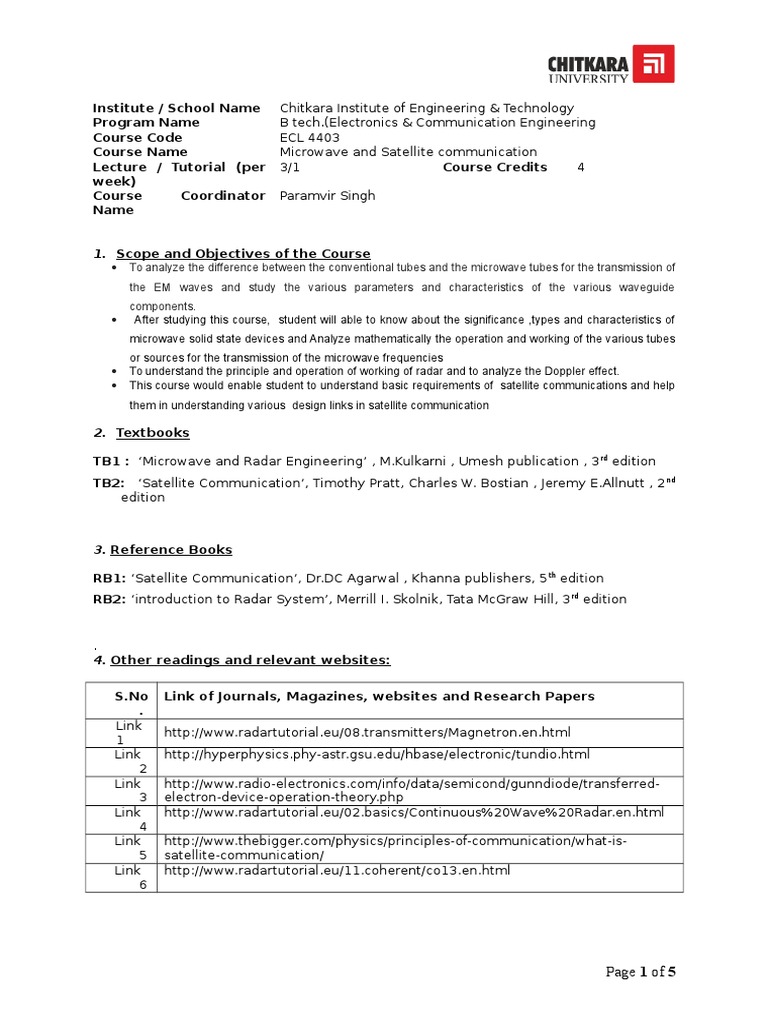 11485.BE - ECE - Handout - Microwave and Satellite Communication | PDF