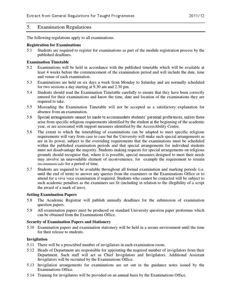 Examination Regulations: Registration For Examinations | PDF | Learning ...