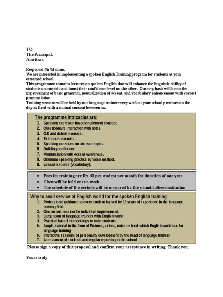 Spoken English Training Proposal for School | PDF | Career & Growth ...