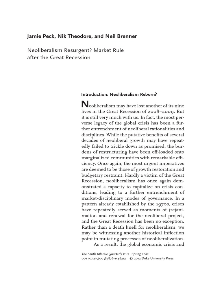 Neoliberalism Resurgent? (Market Rule After The Great Recession) by ...