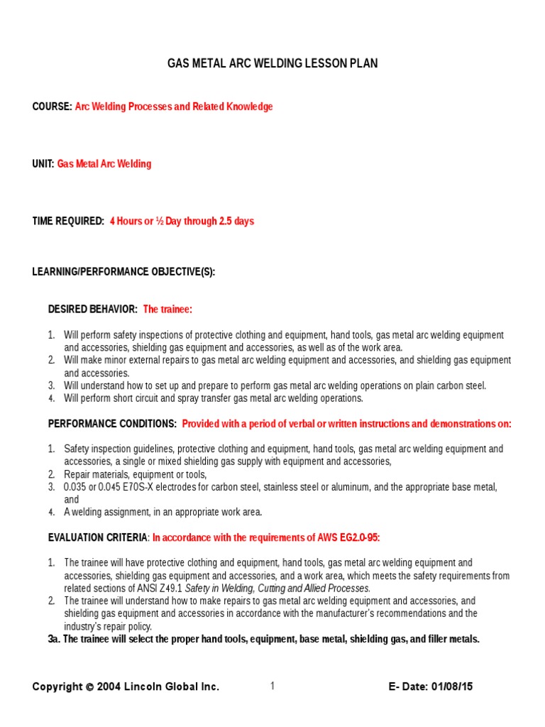 GMAW Lesson Plan | PDF | Power Supply | Welding