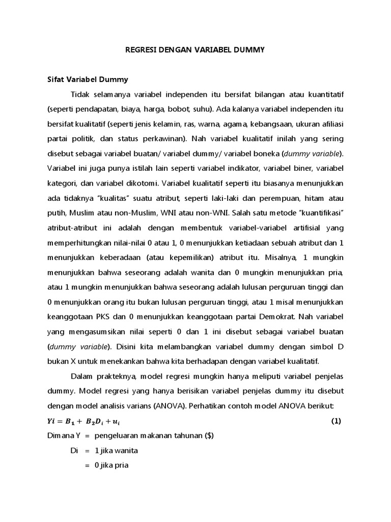 Regresi Dengan Variabel Dummy | PDF