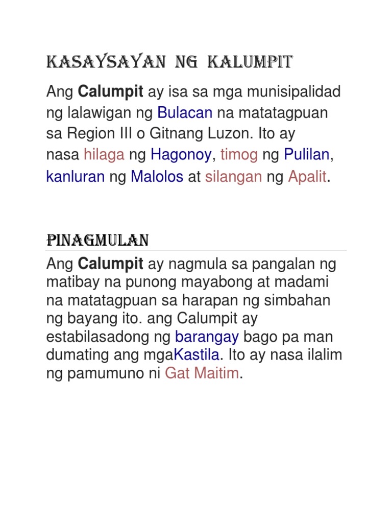 Kasaysayan NG Kalumpit | PDF