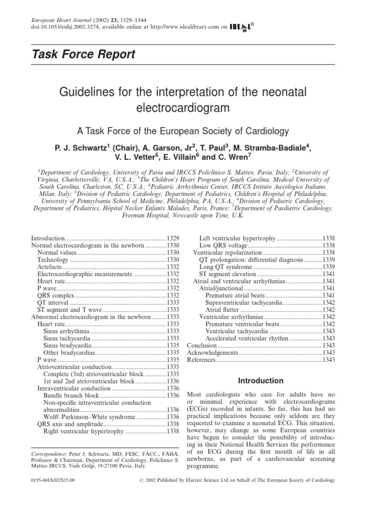 Guidelines For The Interpretation of The Neonatal Electrocardiogram ...
