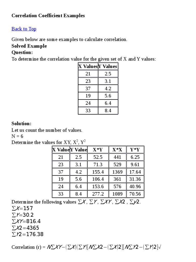 Correlation Coefficient Example