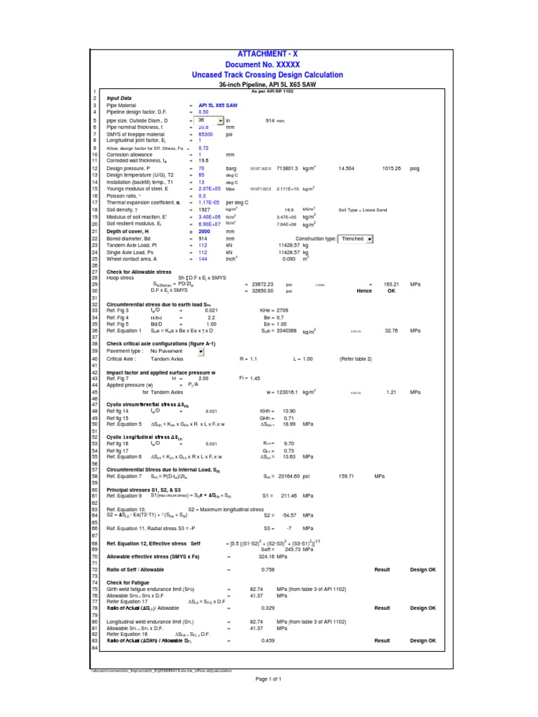Crossing Calculation API RP1102 (TEMPLATE) | PDF | Axle | Solid Mechanics