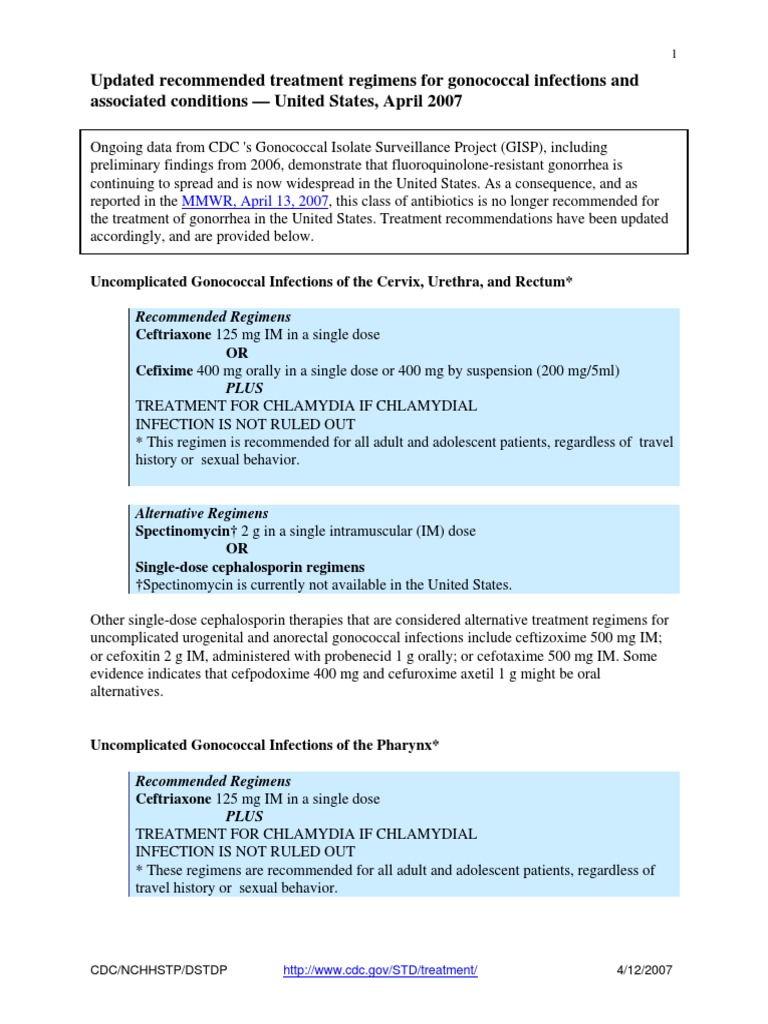 Updated Recommended Treatment Regimens For Gonococcal Infections and ...