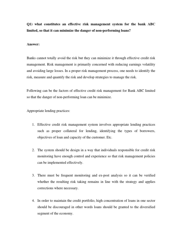 Q1) What Constitutes An Effective Risk Management System For The Bank ...